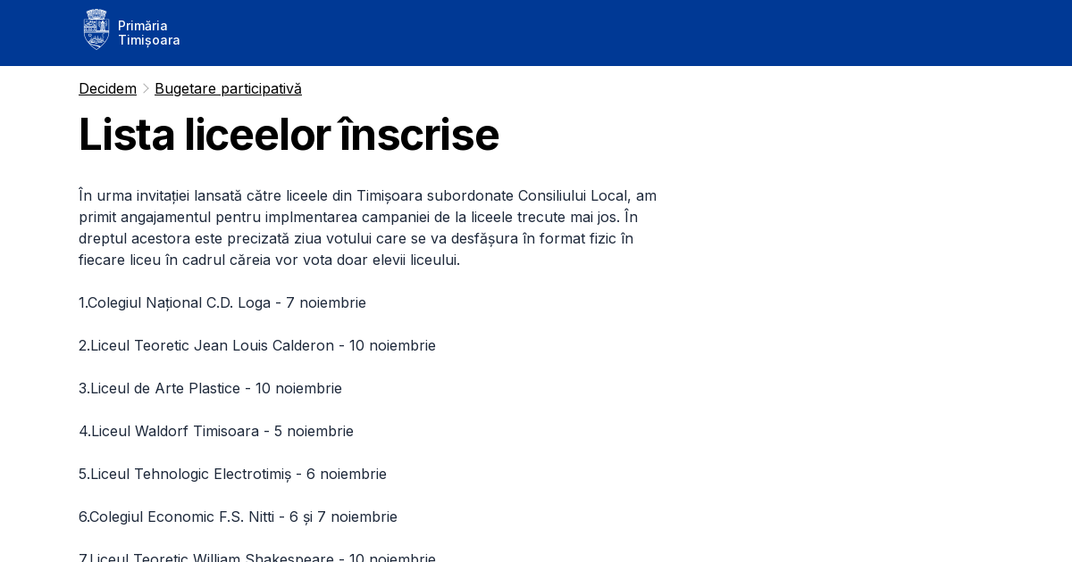 Lista liceelor înscrise