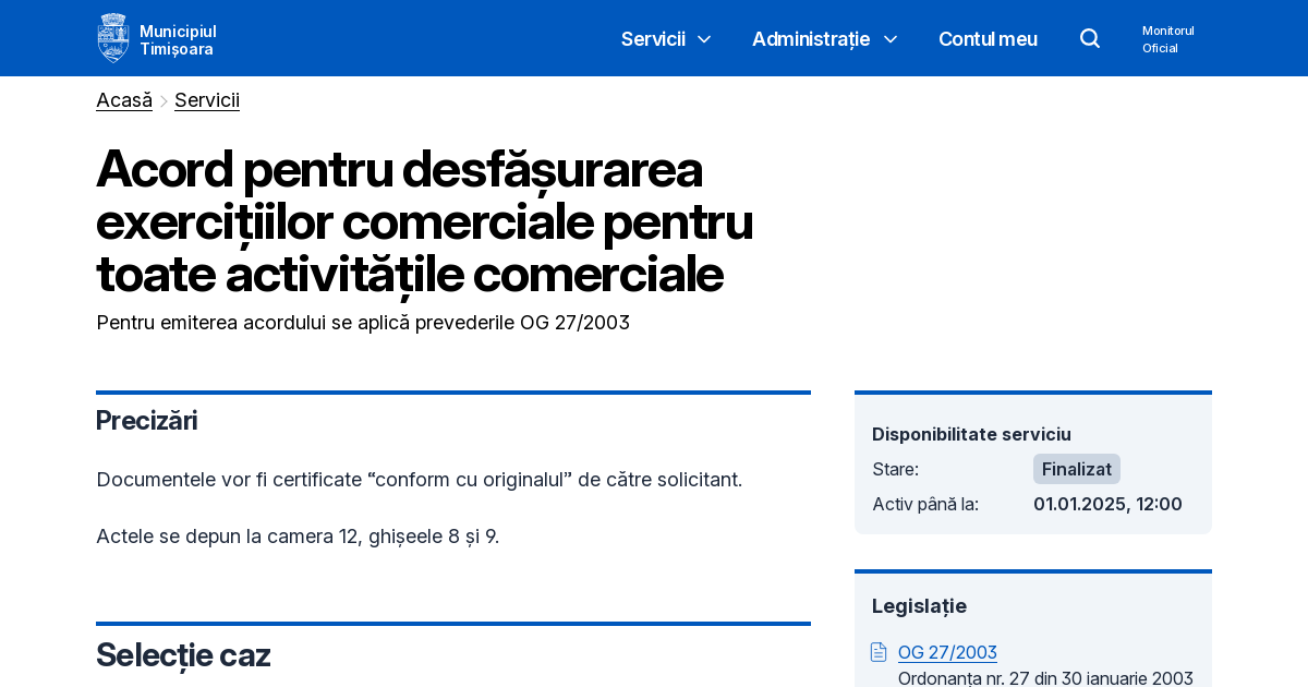 Acord pentru desfășurarea exercițiilor comerciale pentru toate ...