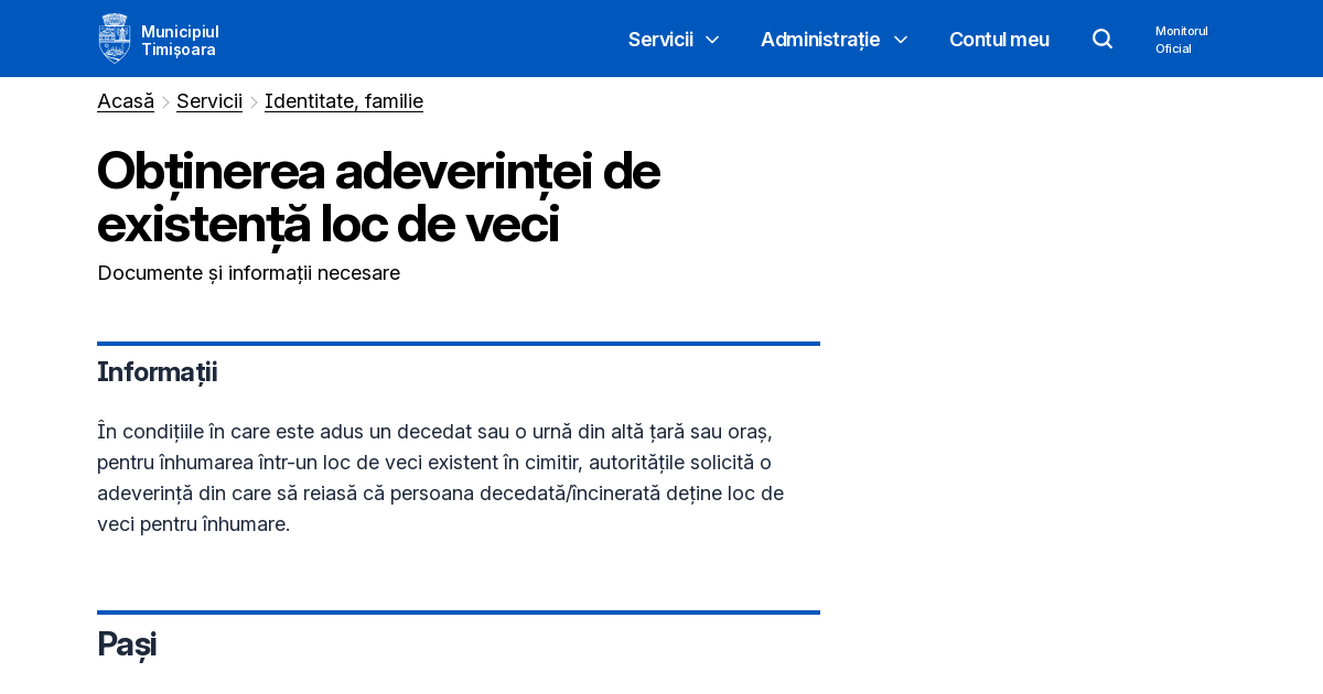 Obţinerea adeverinţei de existenţă loc de veci