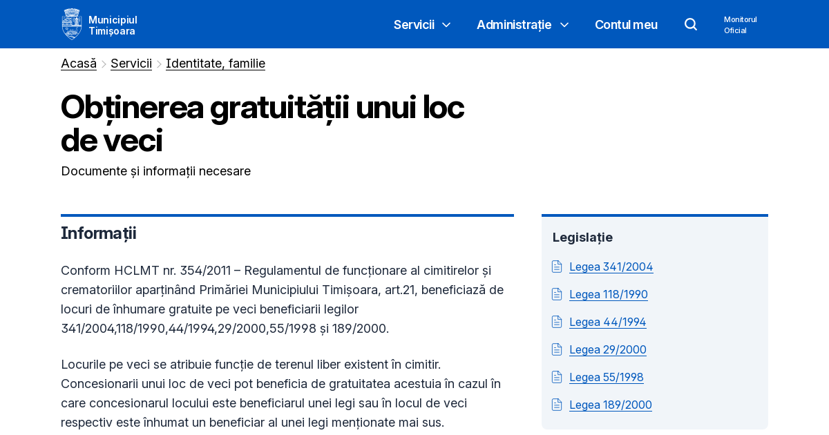 Obţinerea gratuităţii unui loc de veci