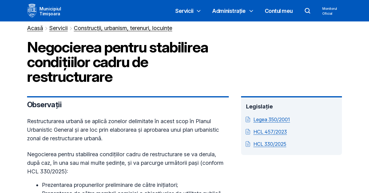 Negocierea pentru stabilirea condițiilor cadru de restructurare