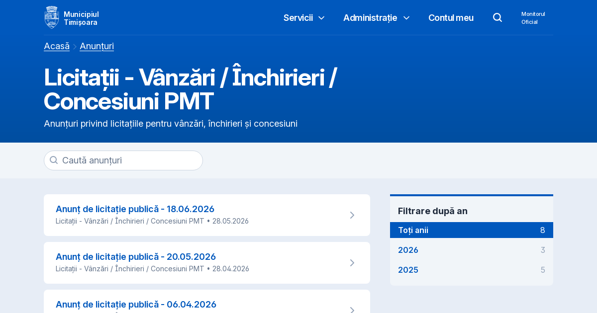 Licitații - Vânzări / Închirieri / Concesiuni PMT