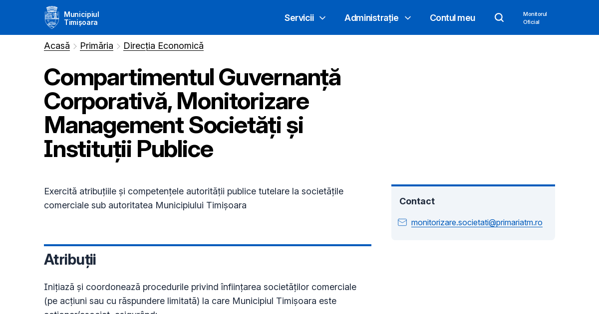 Compartimentul Guvernanță Corporativă, Monitorizare Management Societăți, Instituții și Servicii ...