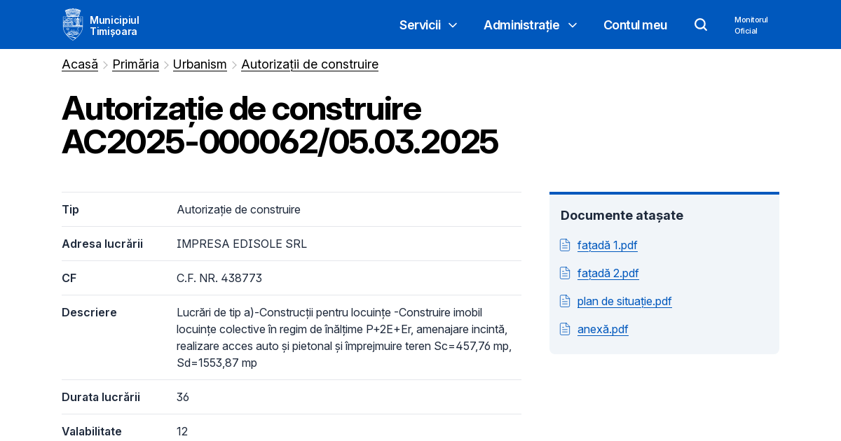 Autorizație de construire AC2025-000062/2025