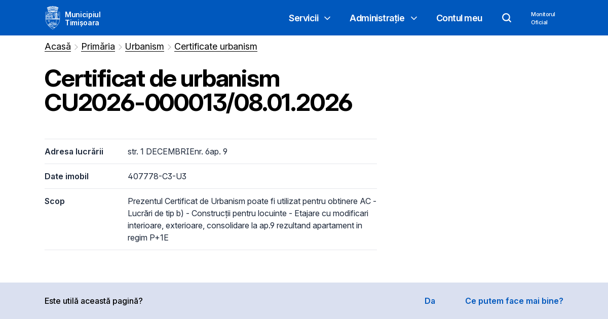 Certificat de urbanism CU2026-000013/2026