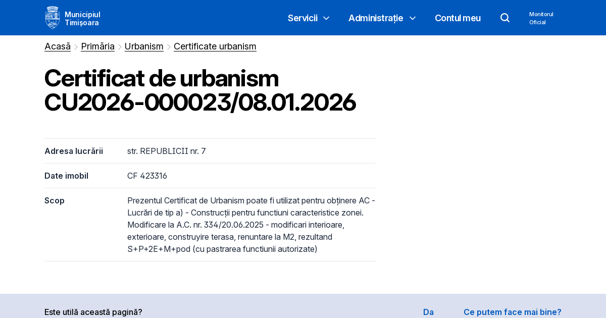Certificat de urbanism CU2026-000023/2026