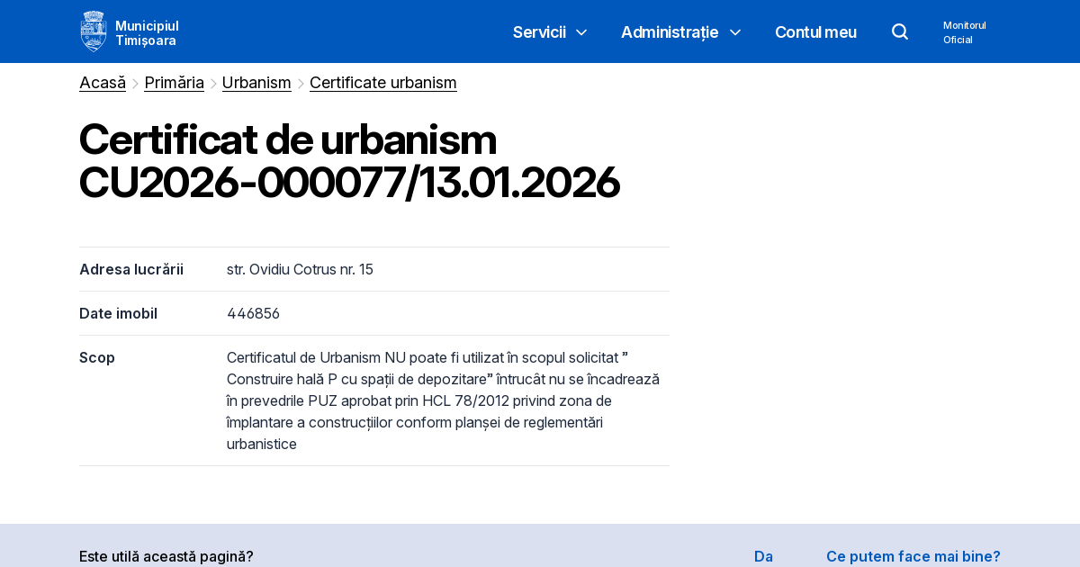 Certificat de urbanism CU2026-000077/2026