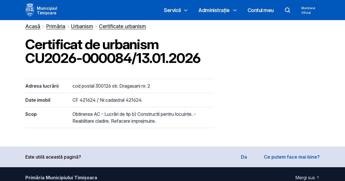 Certificat de urbanism CU2026-000084/2026