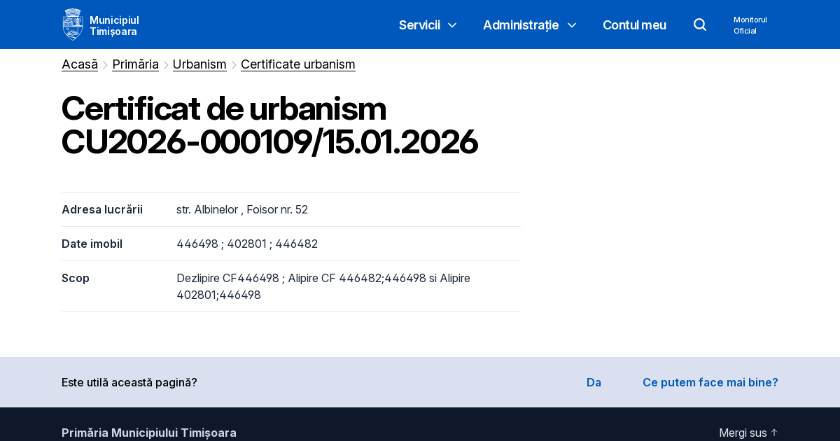 Certificat de urbanism CU2026-000109/2026