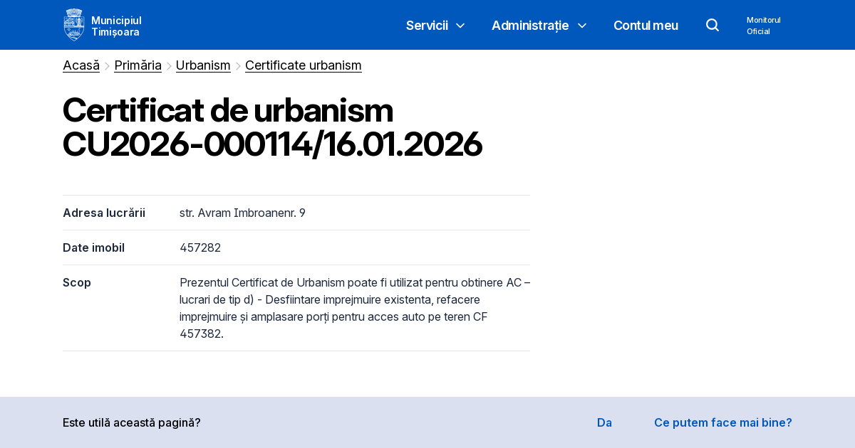 Certificat de urbanism CU2026-000114/2026