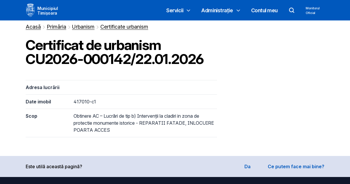 Certificat de urbanism CU2026-000142/2026