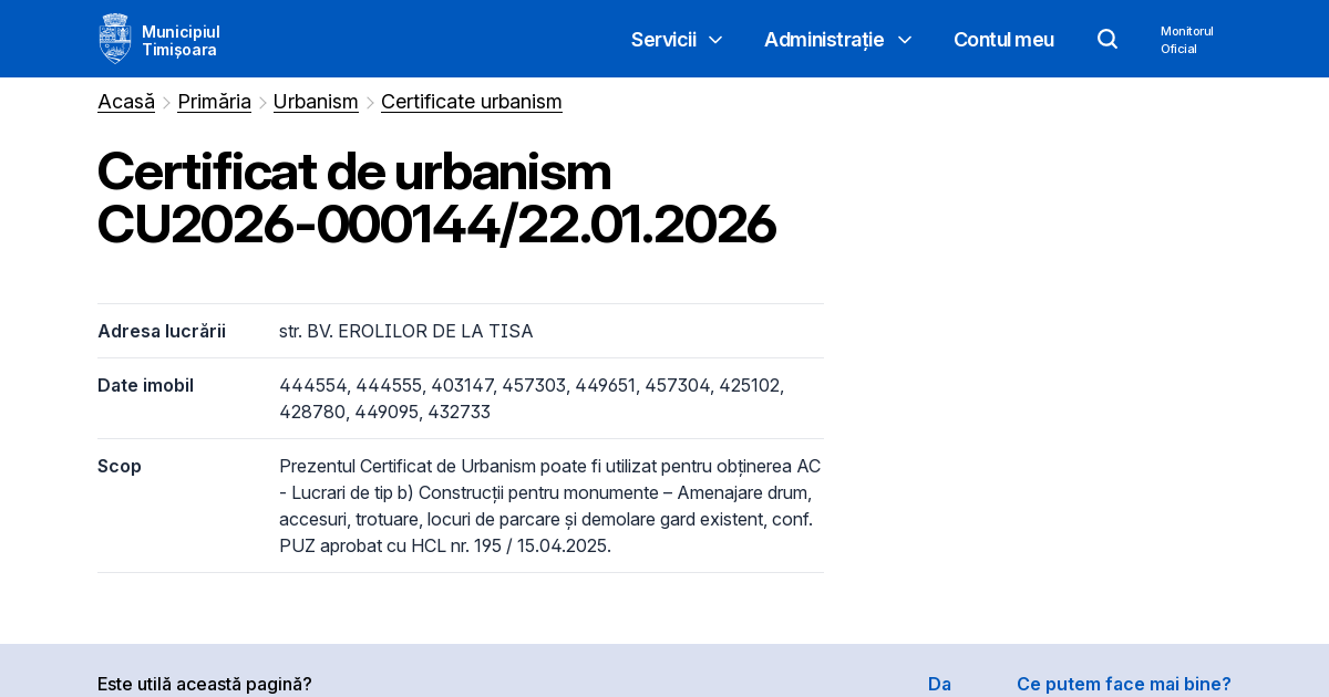 Certificat de urbanism CU2026-000144/2026