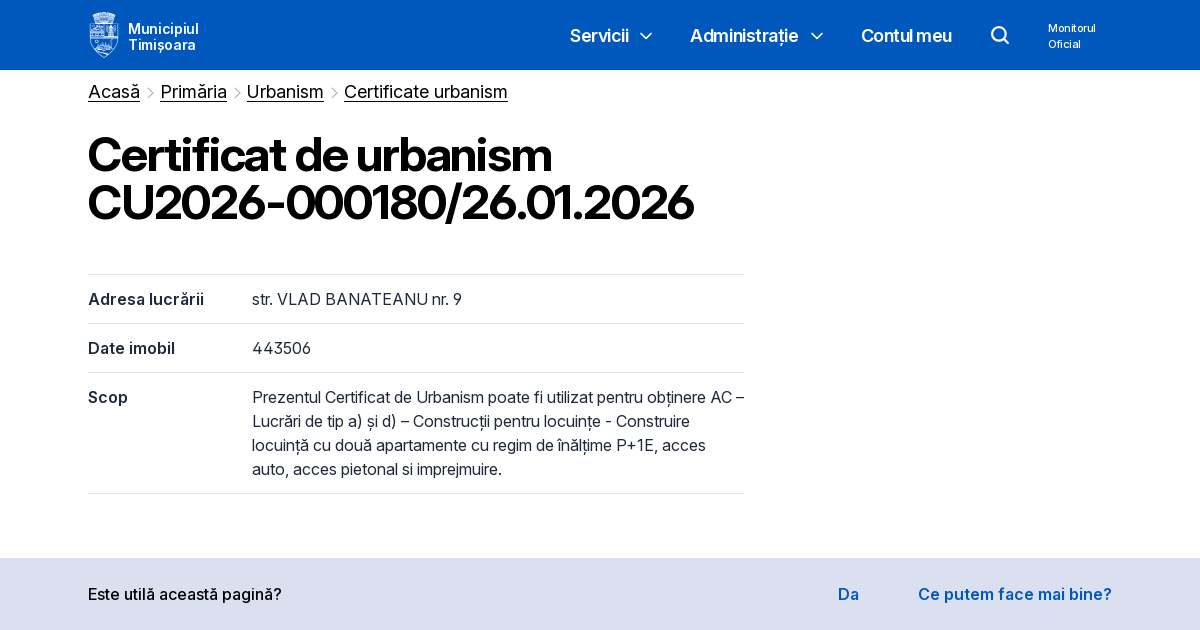 Certificat de urbanism CU2026-000180/2026