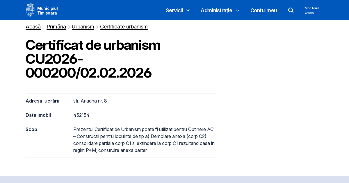 Certificat de urbanism CU2026-000200/2026