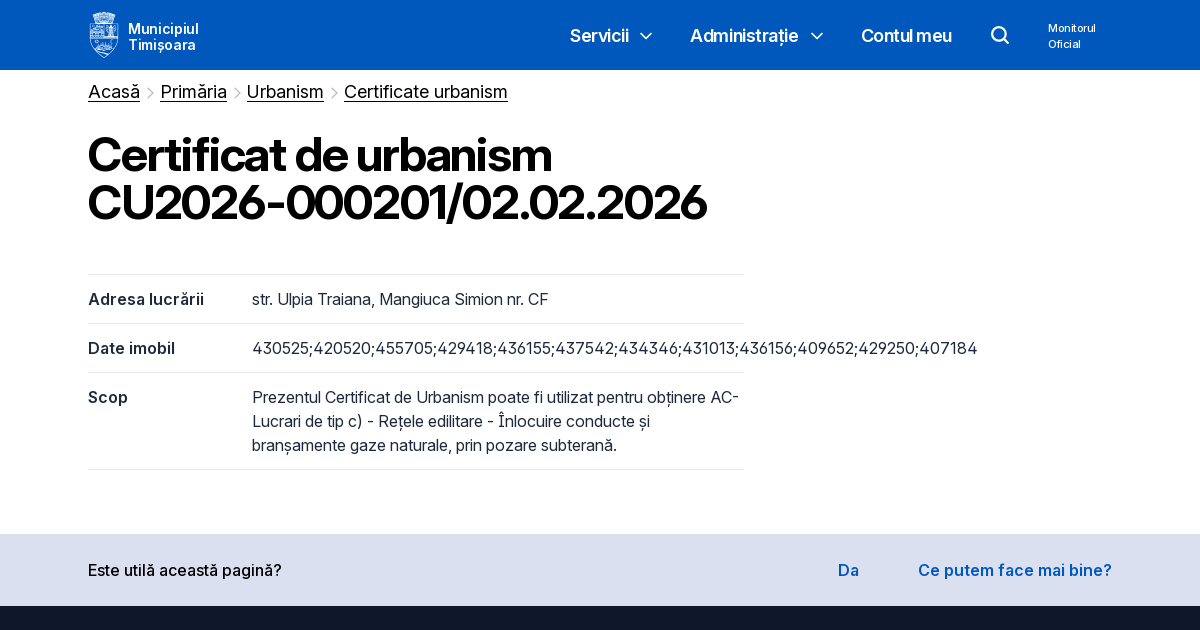 Certificat de urbanism CU2026-000201/2026