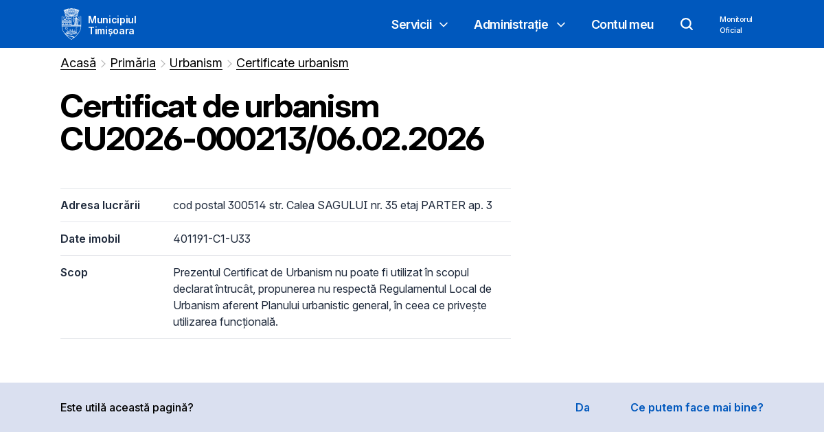 Certificat de urbanism CU2026-000213/2026