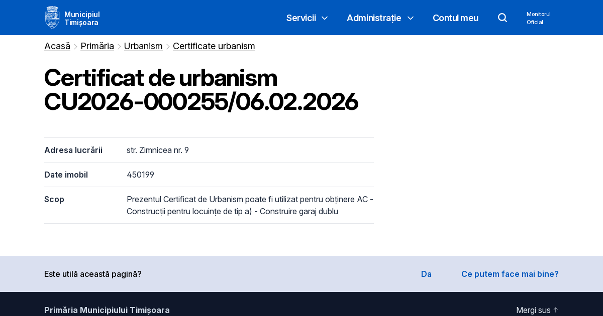Certificat de urbanism CU2026-000255/2026