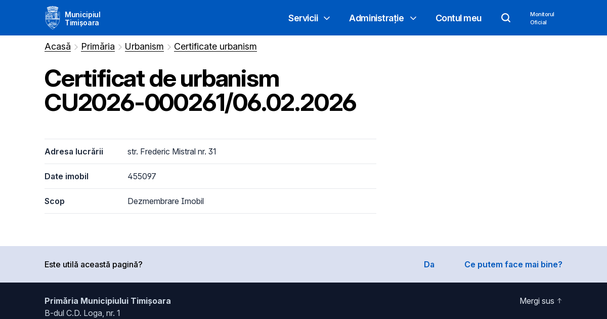 Certificat de urbanism CU2026-000261/2026