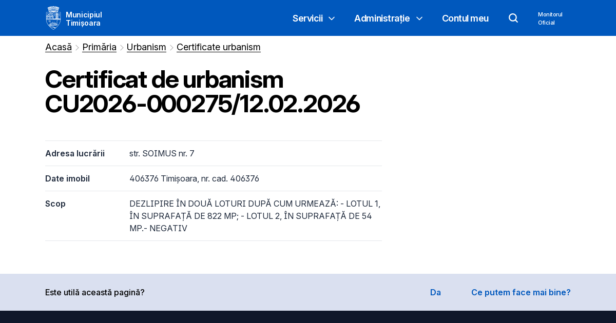 Certificat de urbanism CU2026-000275/2026