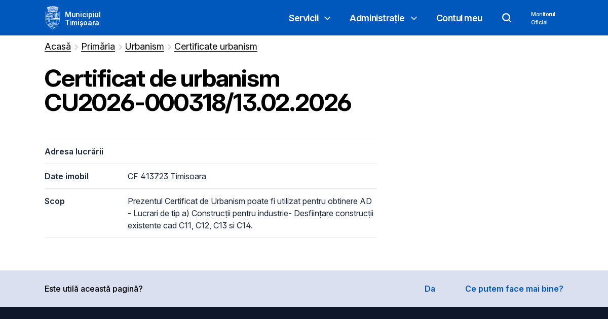 Certificat de urbanism CU2026-000318/2026